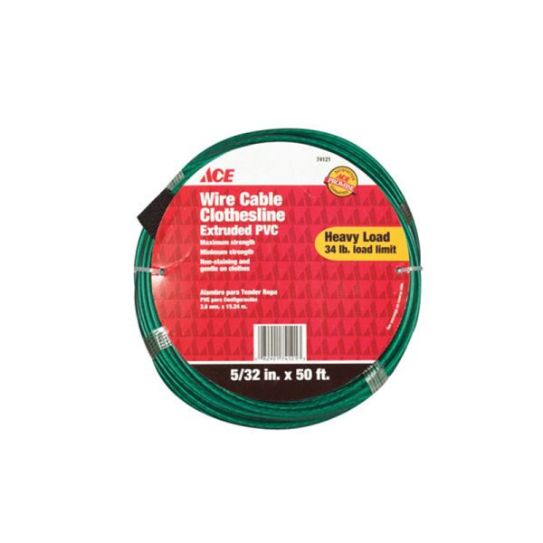 Ace Heavy Duty PVC Wire Clothesline 5/32 In x50 Yd Green 1 Each 74121