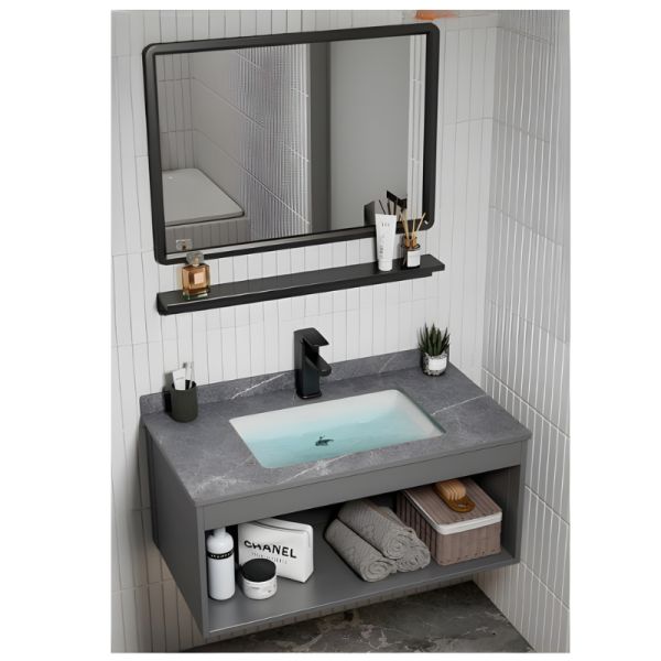 Wall Mounted Vanity Combo 80cm - Mirror & Storage – Gray Stone Finish