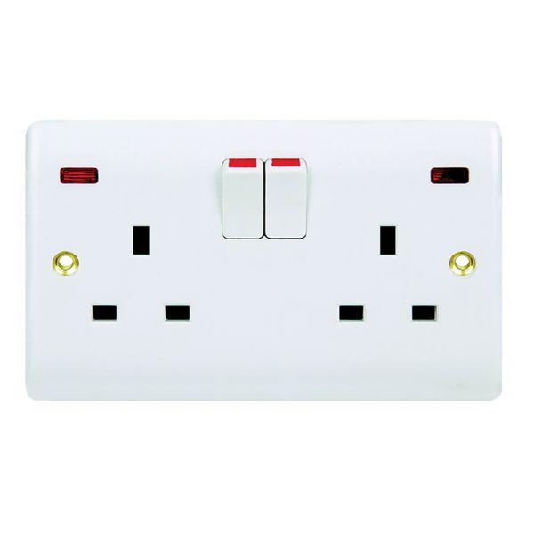 2 Gang Switch Socket Outlet With Neon Indicator White 1 Each CXE7025/N
